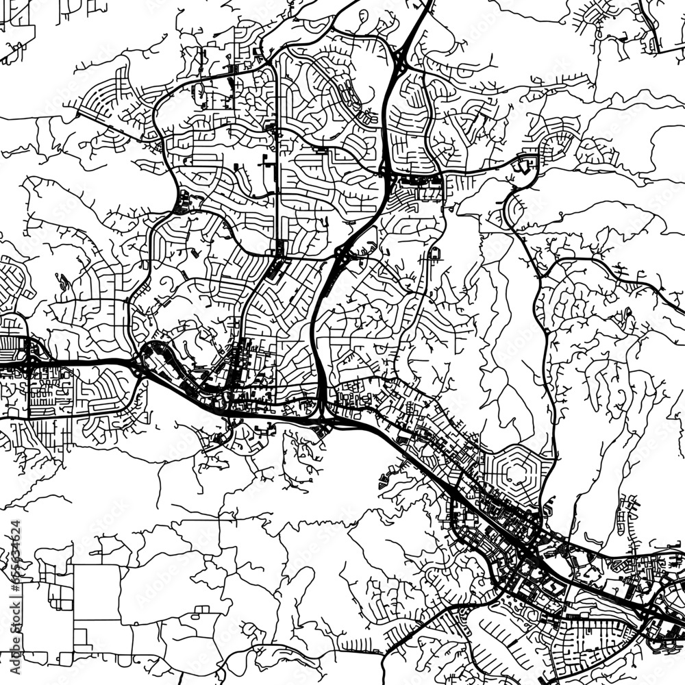 1:1 square aspect ratio vector road map of the city of Thousand Oaks ...