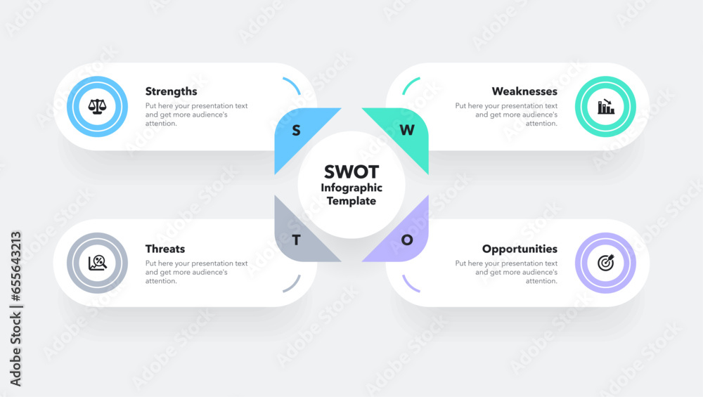 Modern swot analysis concept with four options and place for your ...