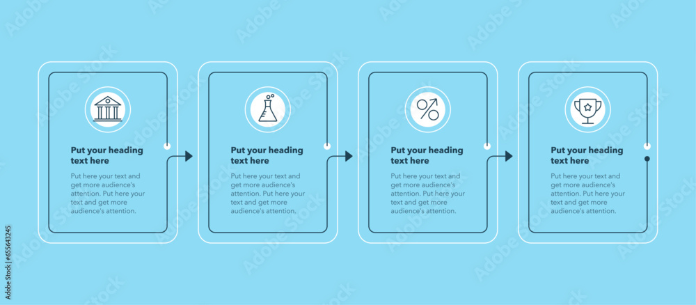 Simple horizontal process template with four stages - blue version ...