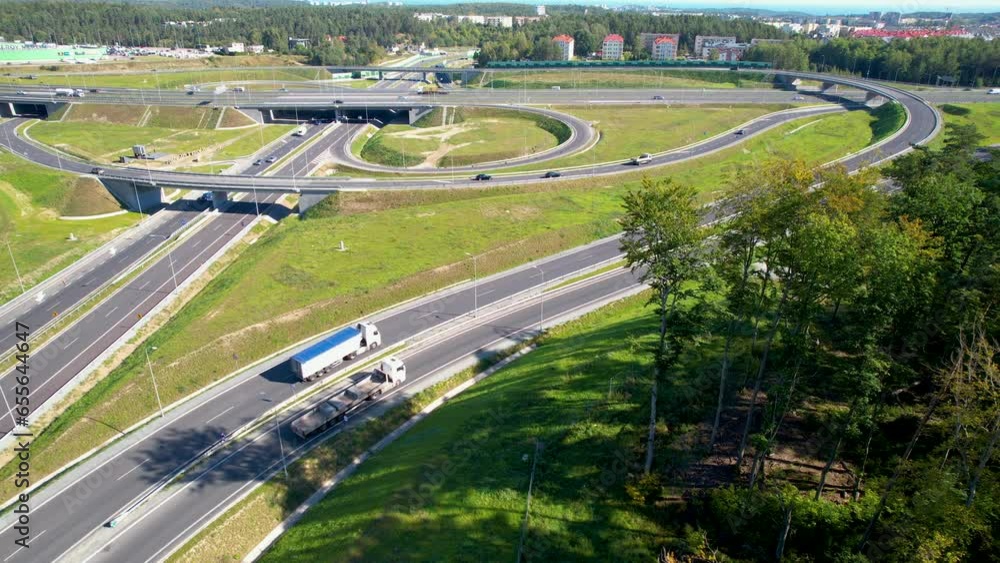 Aerial - modern road intersection with safe connections and passage for ...