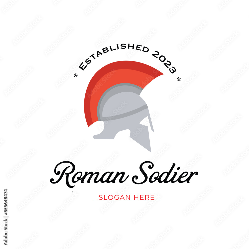 Vetor de Roman soldier helmet logo design template flat vector, helmet ...