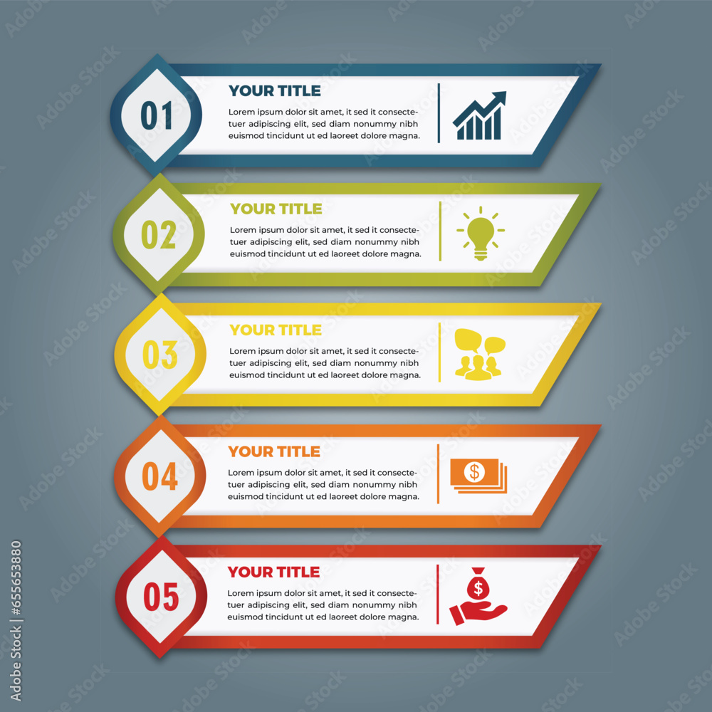 social media p5 steps info graphic, number options, text box banners ...