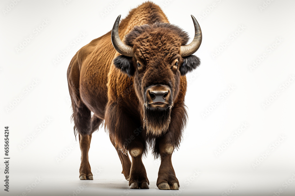 Bison isolated on white background with clipping path. Side view. Stock ...