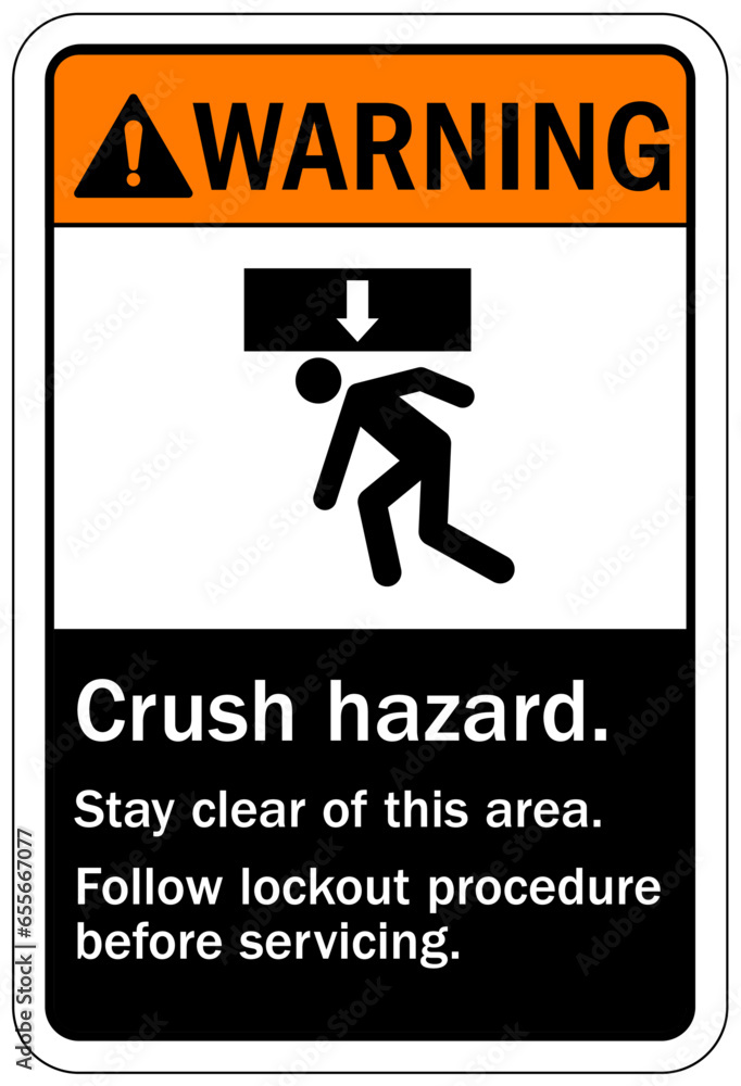 Crush and cut hazard warning sign and labels Moving parts can crush and ...
