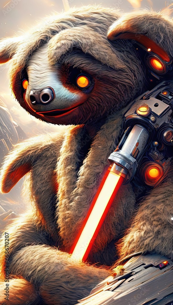 Astrosloth sloth bear holding a laser sword light saber Stock ...
