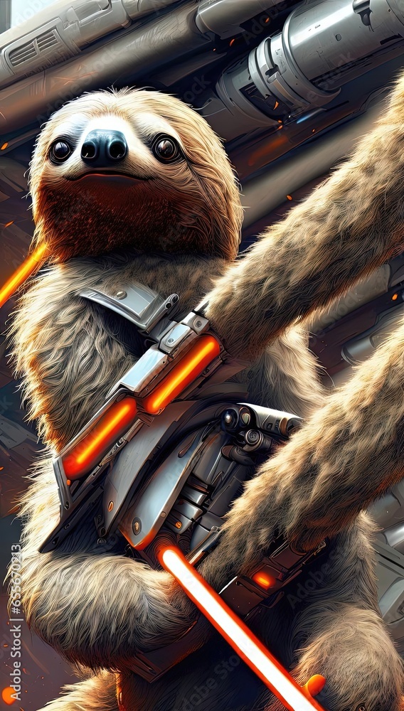 Astrosloth sloth bear holding a laser sword light saber Stock ...