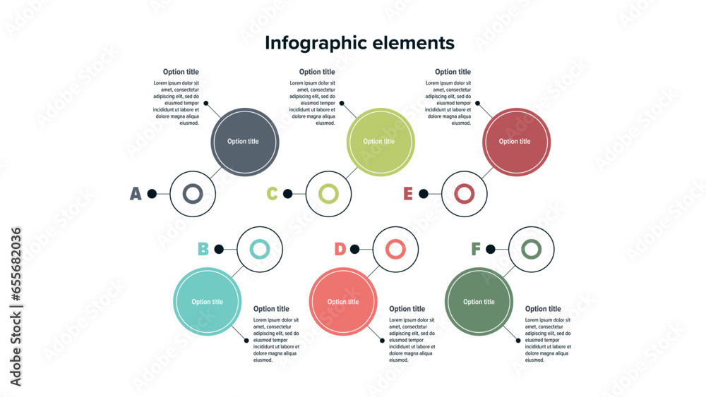Business process chart infographics with 6 step circles. Round workflow ...