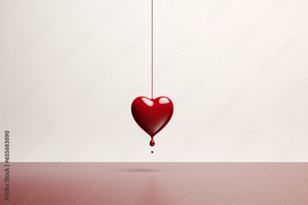 A minimalist portrayal of a stylized blood drop with a tiny heart ...