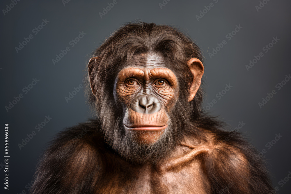 Australopithecus on a dark studio background, highlighting its ...