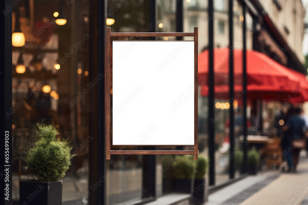 Blank shop or store frame signage sign design mockup isolated, hanging ...