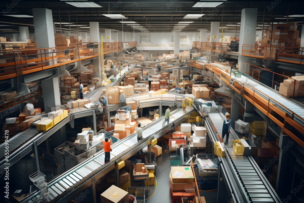 busy and organized environment of a warehouse, where goods are ...