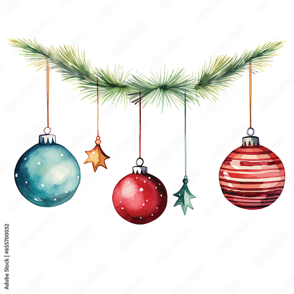 Colorful Festive Fun: Watercolor Clipart Set with Christmas Garland ...