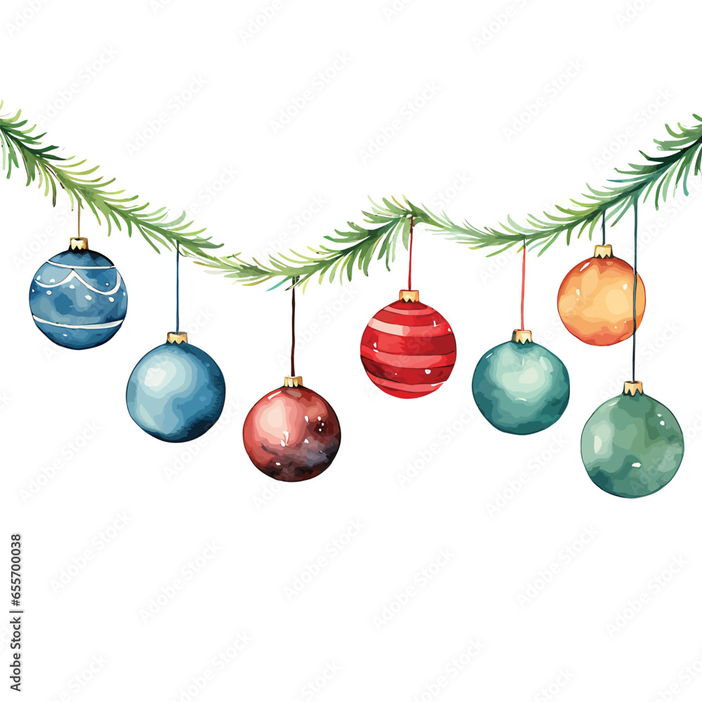 Colorful Festive Fun: Watercolor Clipart Set with Christmas Garland ...