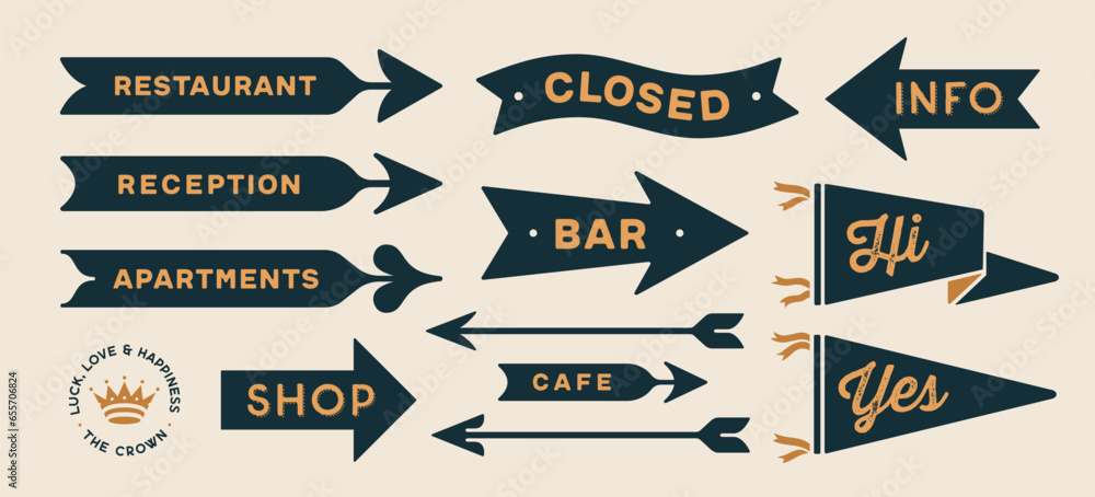 Arrow set. Collection vintage sign, arrow, symbol and graphic element ...