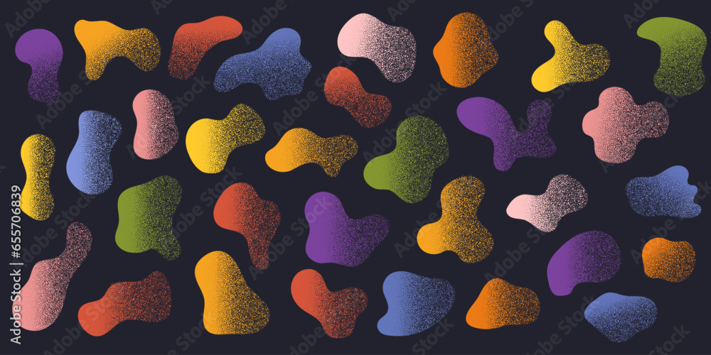 Colorful Amoeba blob with gritty texture, organic abstract shape. Set ...