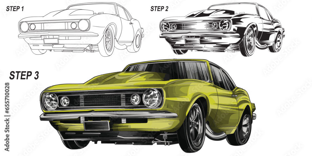 yellow drag race illustration isolated in white background, this design ...