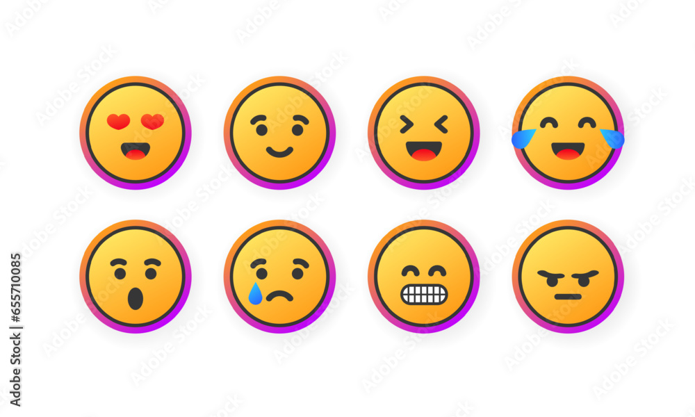 Emoticon icons. Flat, yellow, social media, reaction sticker, emoticons ...