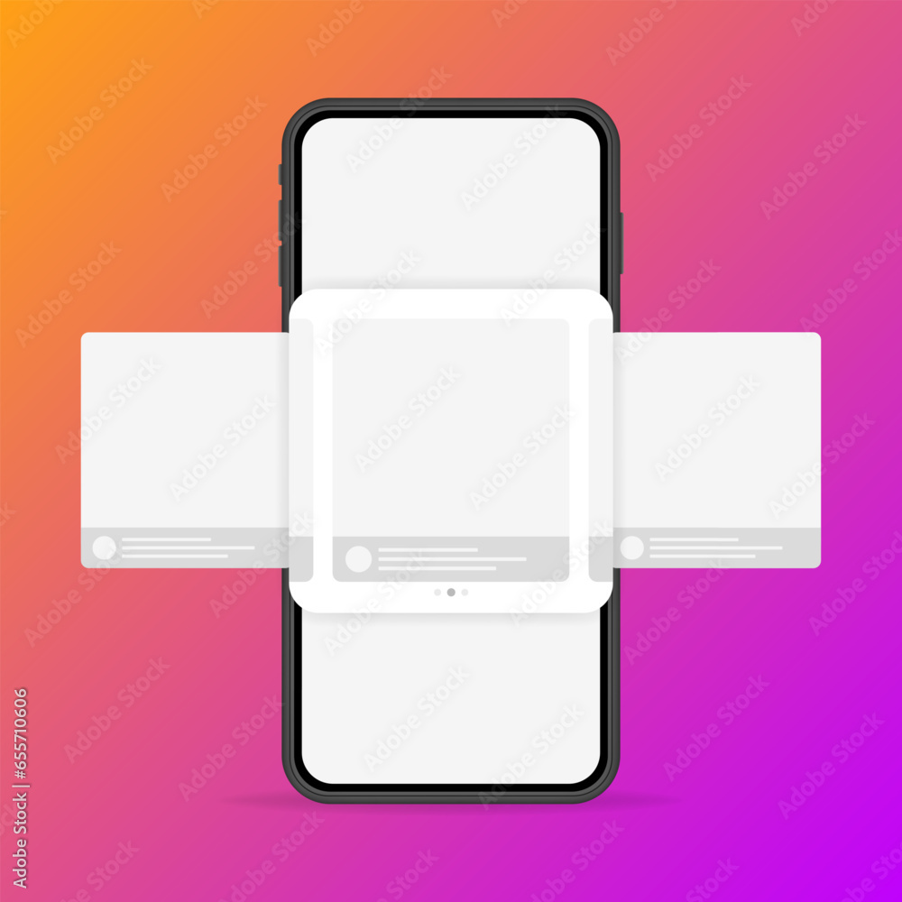 Feed scrolling on your phone. Flat, white, phone screen mockup, feed ...