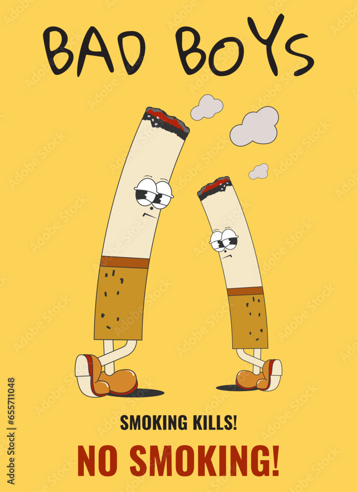 smoking kills! A poster with comic cigarette characters and the ...