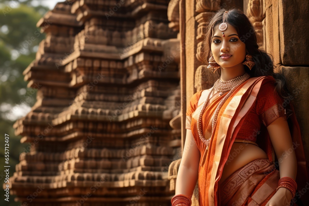 Graceful Odia Lady Posing Near Historic Konark Sun Temple in ...
