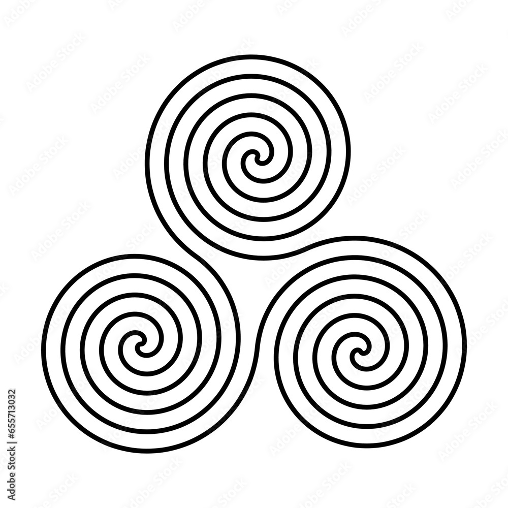 Triskelion flat illustration icon - Black Triskeles ancient mythology symbol isolated on white ...