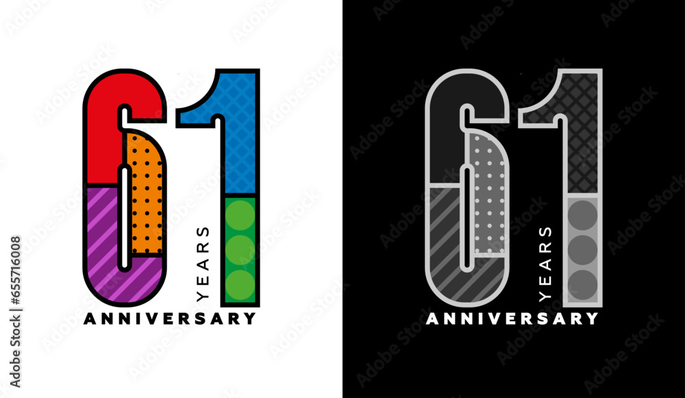 Set of 61st anniversary logos, sixty-first birthday, colorful logo for ...