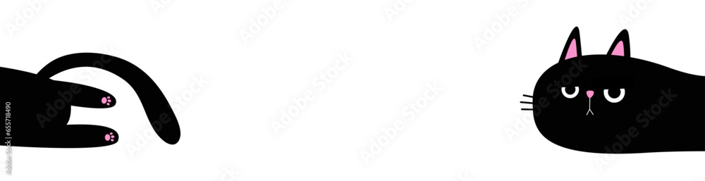 Cat peeking around the corner. Cute black kitten head face looking at ...