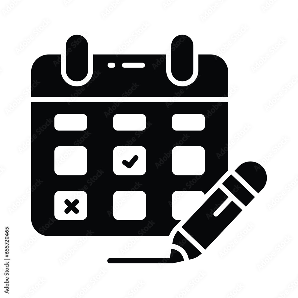 Check mark on calendar with pencil, depicting schedule planner vector ...