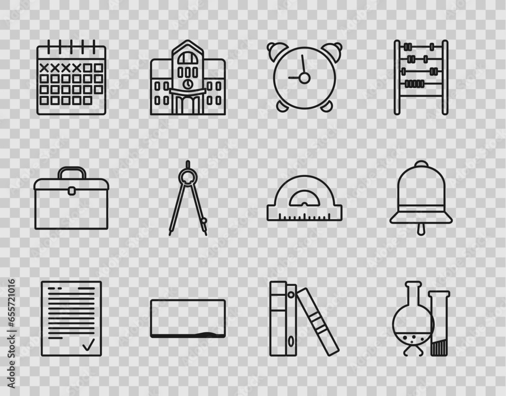 Vecteur Stock Set line Exam sheet with check mark, Test tube and flask ...