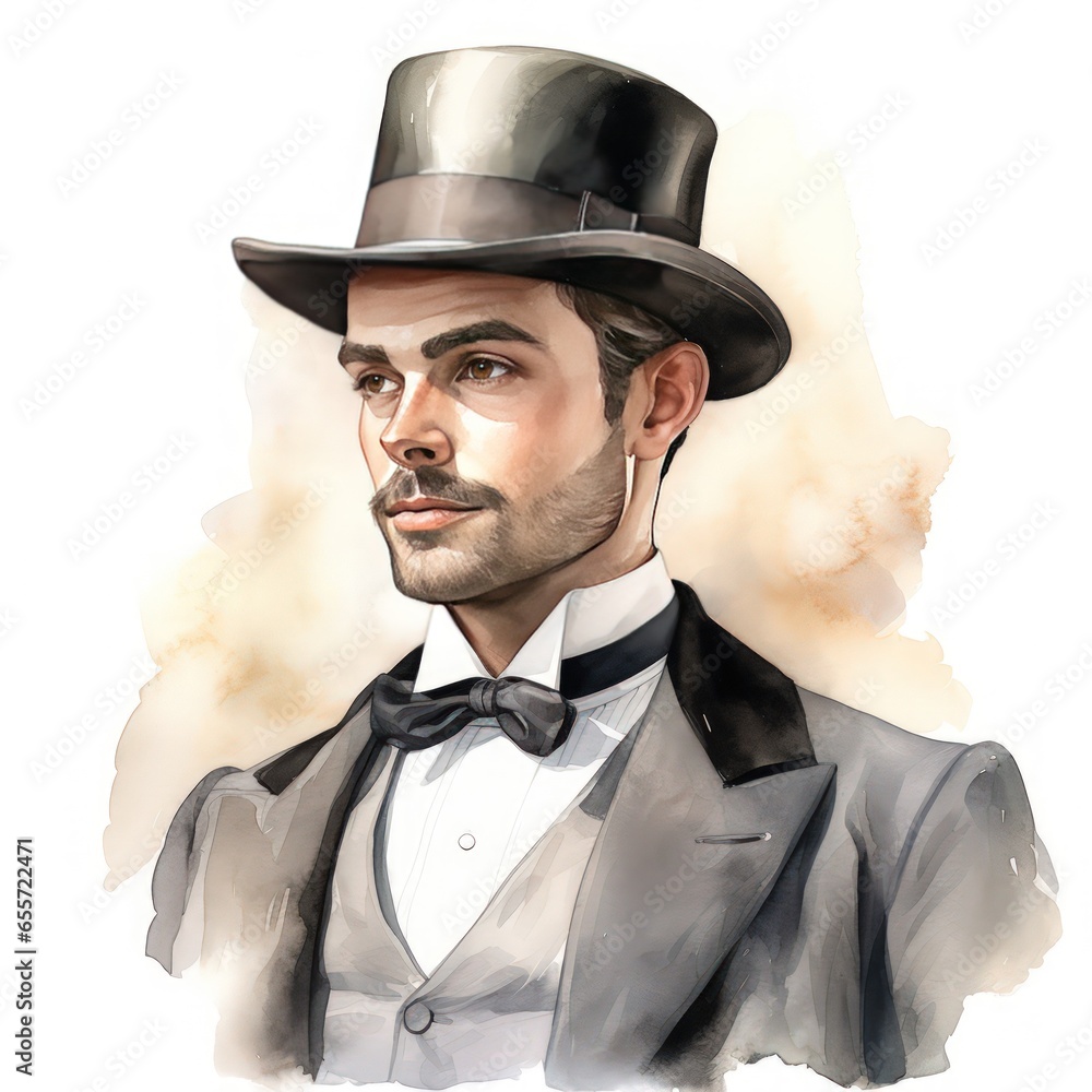 Timeless Charm of Bygone Era in Dapper Victorian Gentleman Watercolor ...