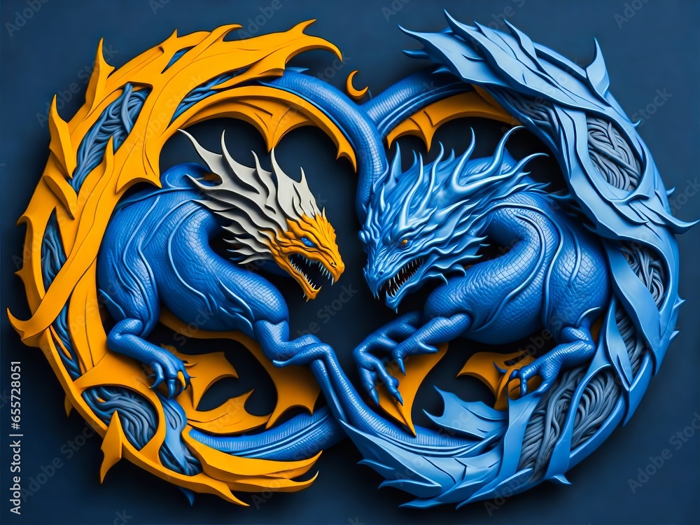 Mythical Two Dragons Logo. Ancient Balance. Symbol of Unity ...