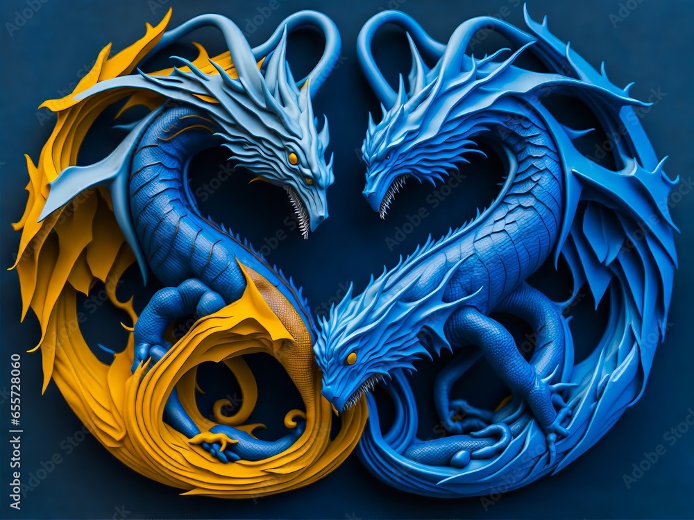 Mythical Two Dragons Logo. Ancient Balance. Symbol of Unity ...