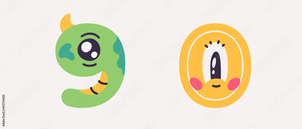 Cute funny monster numbers. Font for kids. Different symbols. Vector ...