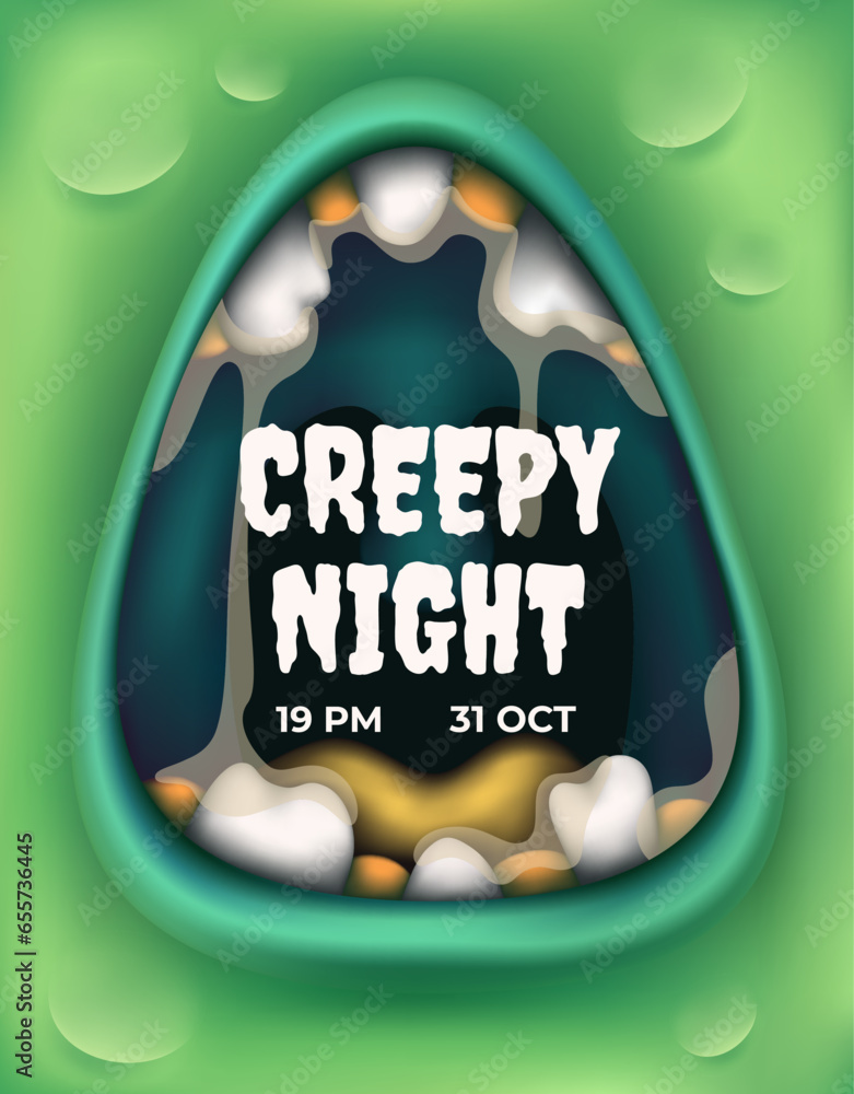 Vektorová grafika „Monster screaming mouth. Halloween party poster ...