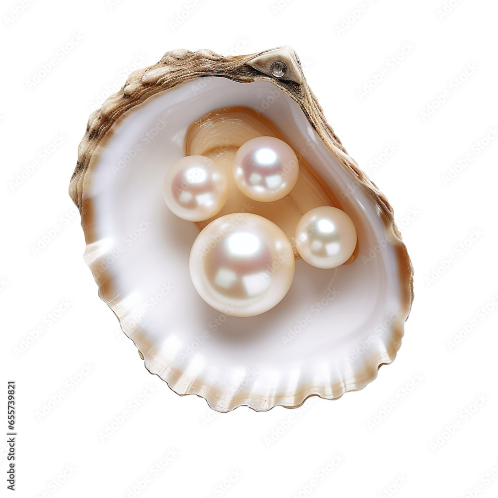 white set of realistic pearl in a sea shell, Open oyster with white ...