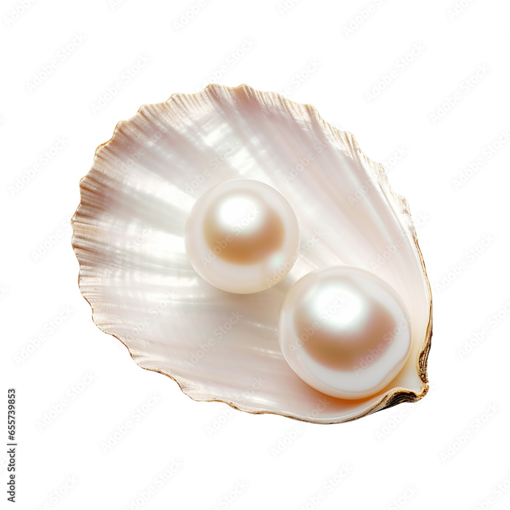 white two realistic pearl in a sea shell, Open oyster with white pearl ...