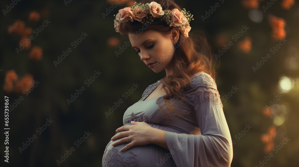 Beautiful pregnant girl expecting a baby with a round belly Stock Photo ...