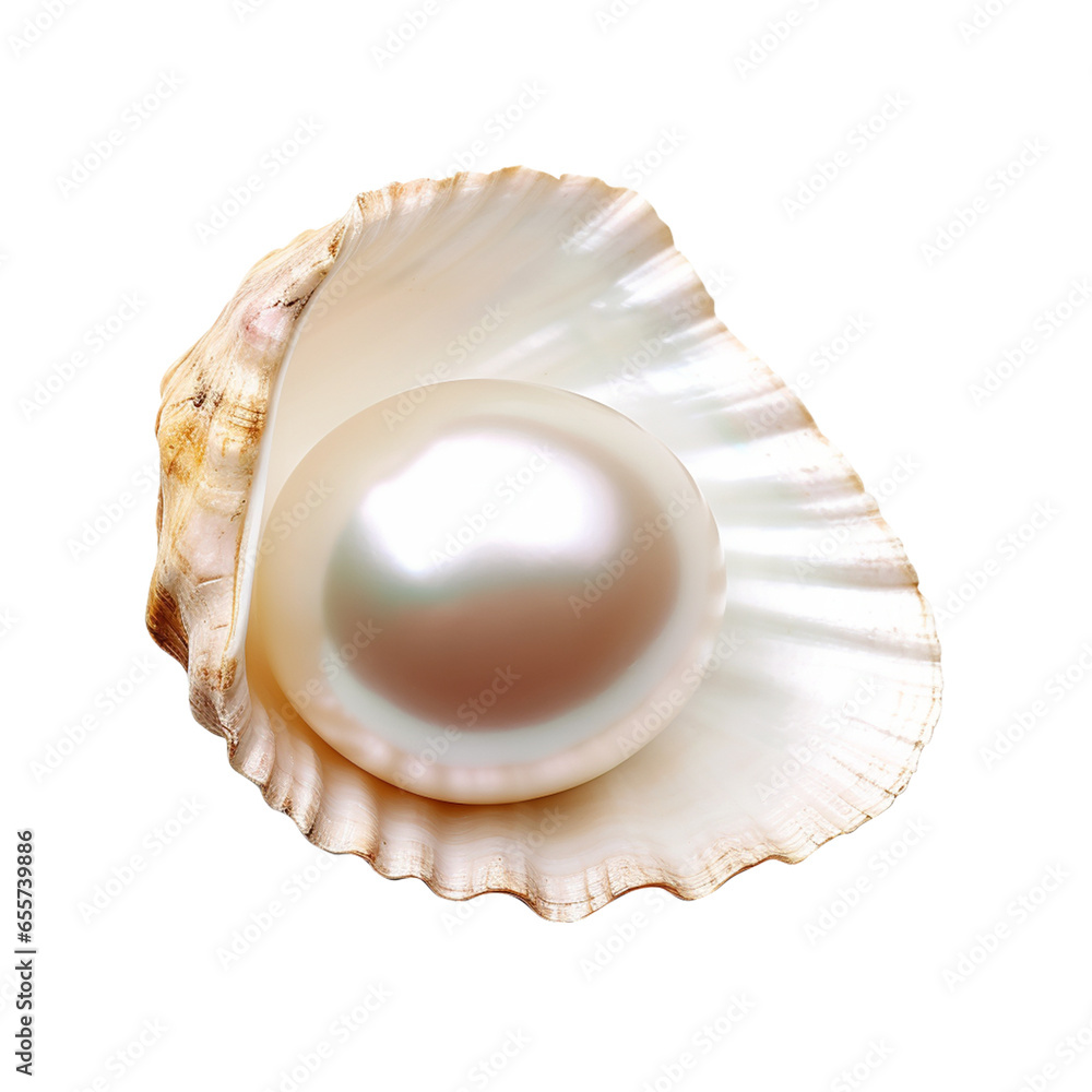 white single realistic pearl in a sea shell, Open oyster with white ...
