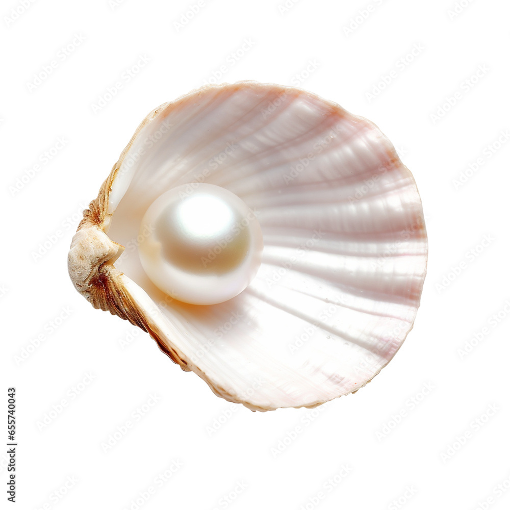 white single realistic pearl in a sea shell, Open oyster with white ...