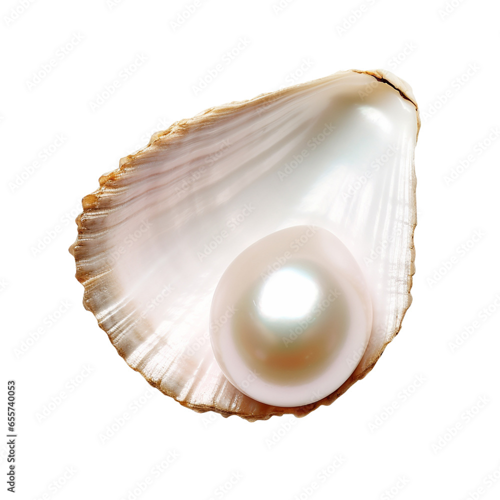 white single realistic pearl in a sea shell, Open oyster with white ...