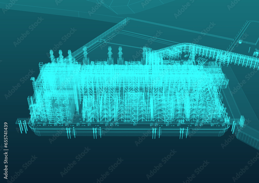 LNG plant based on gravity. Scheme. 3d-rendering Stock Illustration ...