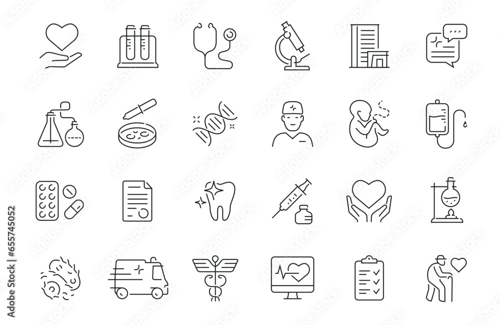 Set of Healthcare and Medical line icons. Hospital concept outline ...
