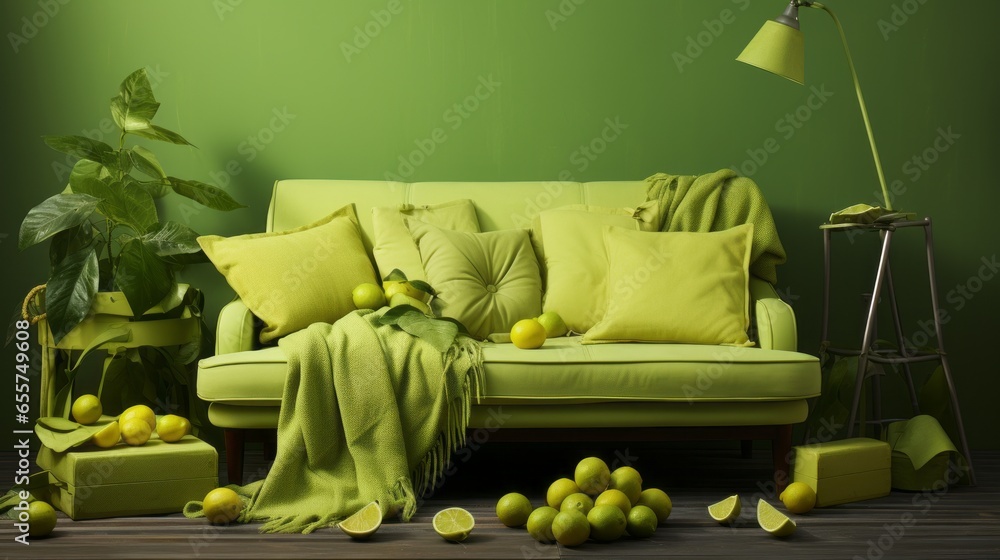 Luxury designer interior green color tones. Exclusive design of a room ...