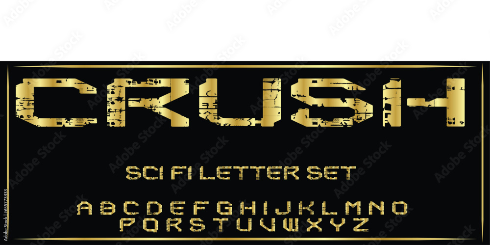 CRUSH, GOLDEN GRADIENT Sports minimal tech font letter set. Luxury ...