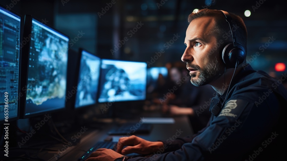 Emergency Response, Police Officer's Working in a 911 Call Center with ...