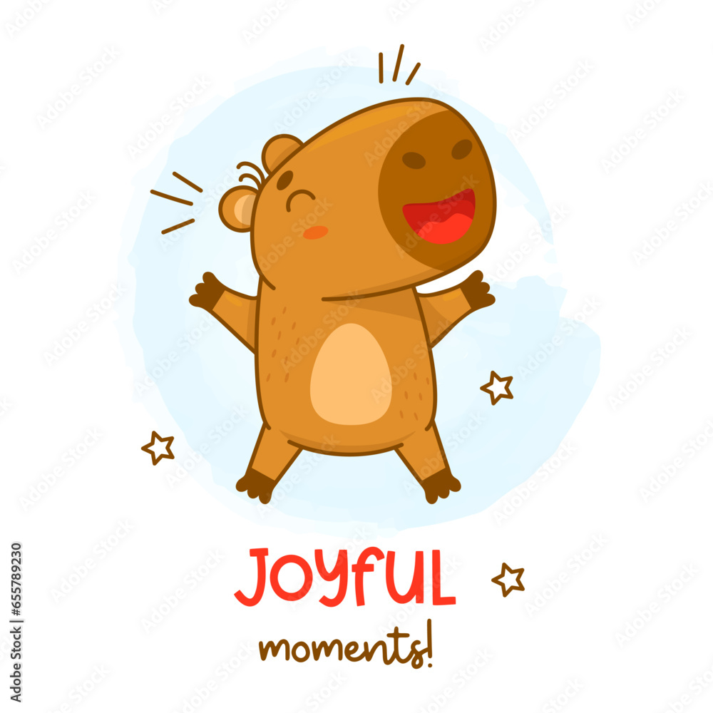 Joyful happy capybara. Vector illustration. Cool card with funny animal ...