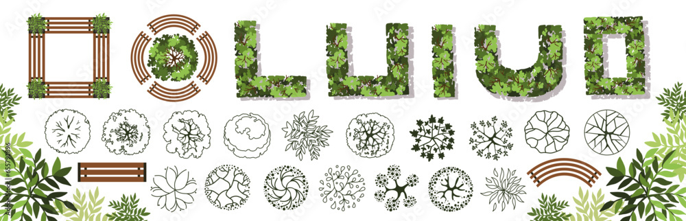 Tree for architectural floor plans. Entourage design. Various trees ...