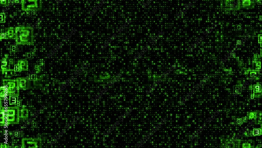 Digital binary code background loop - Fly through abstract 3D rendering of a scientific ...