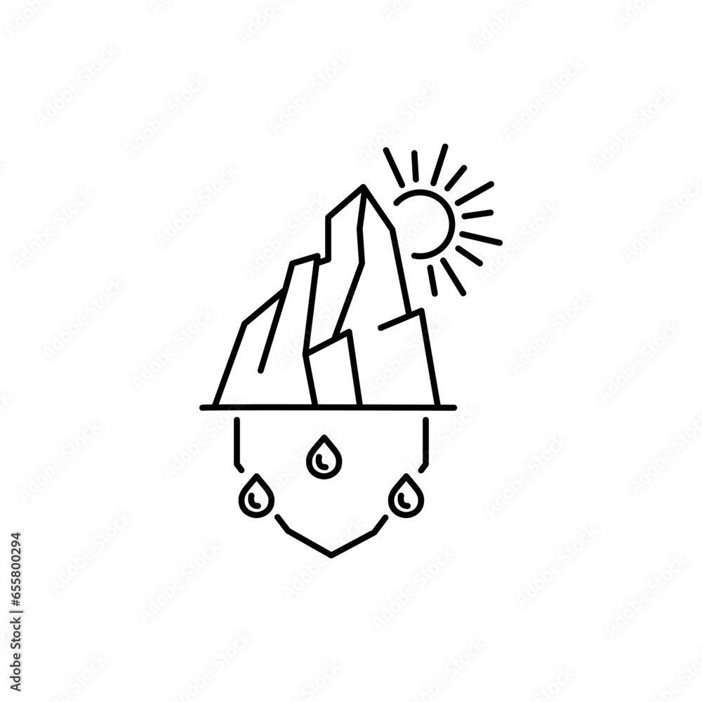 Iceberg melting icon, sun and glacier, change climate, problem global ...