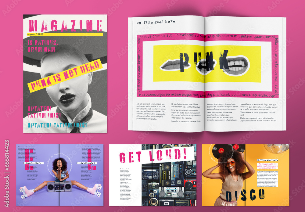 Punk Style Magazine Template with Bold Colors Layout Stock Template ...